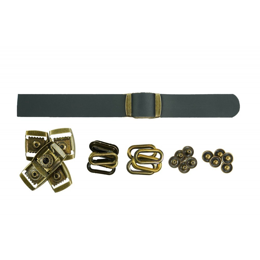 Black Leather + Brass Clasp Buckle Set (5 Set)